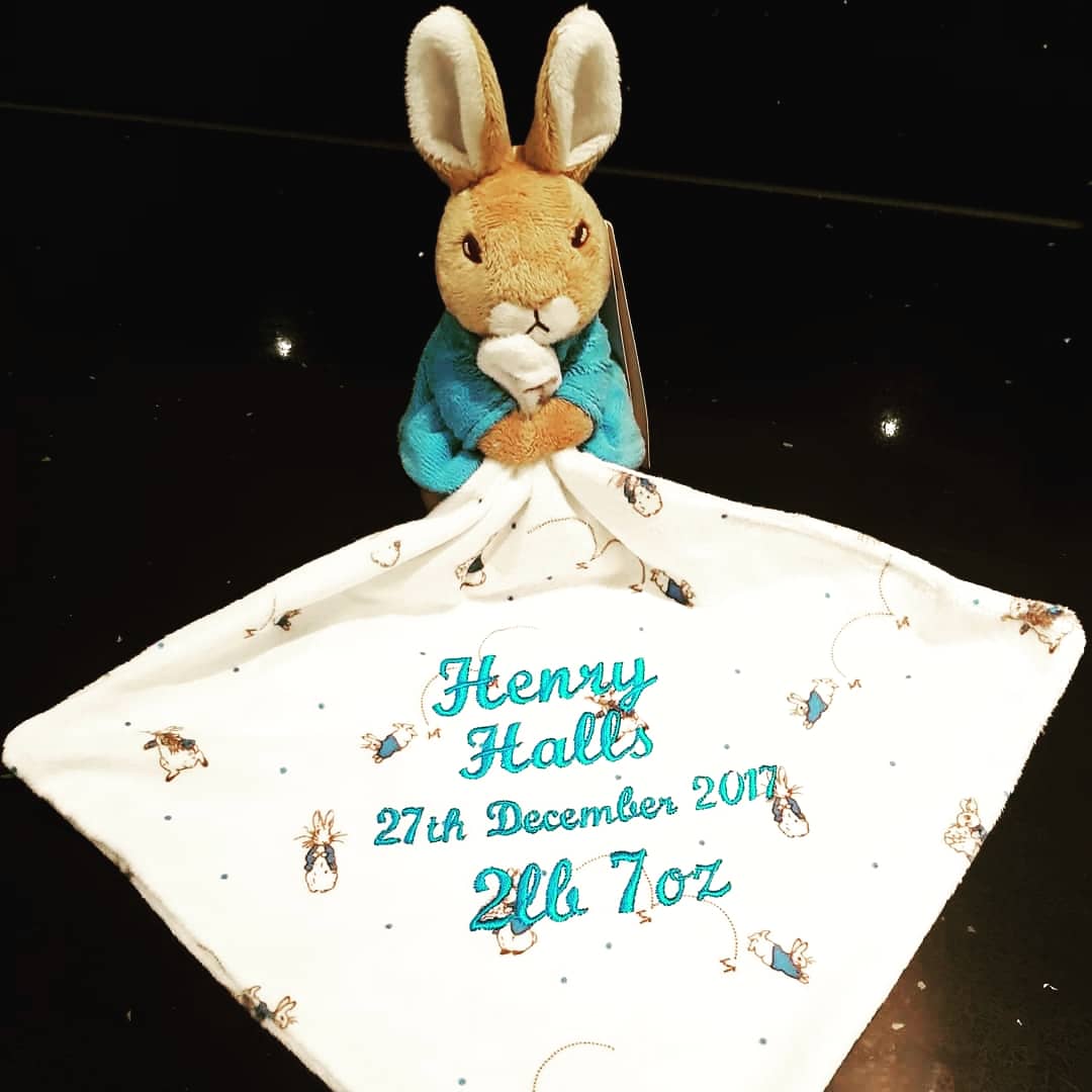 Peter Rabbit personalised comfort blanket with birth details – Cry Baby ...